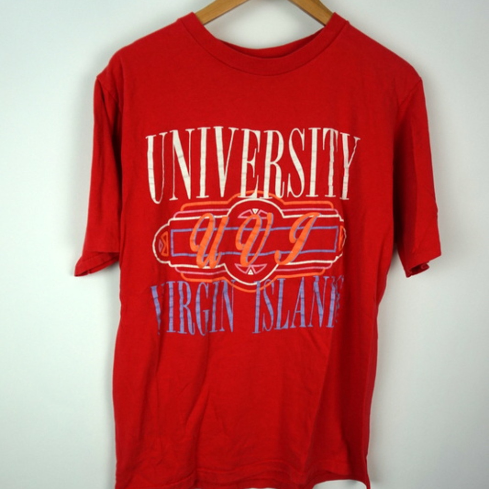 Vtg 80s University Virgin Islands Spellout T Shirt Gem